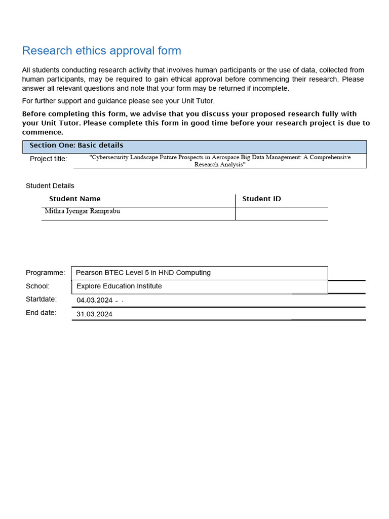 Research Ethics Approval Form 1 | Download Free PDF | Data ...