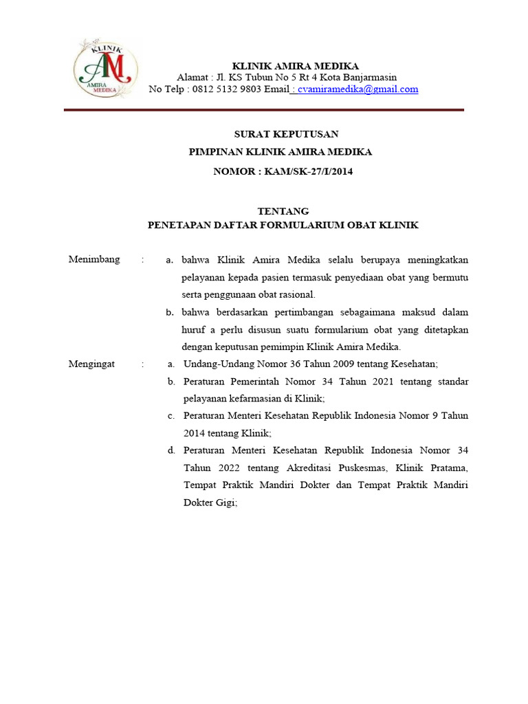 Sk-Penetapan Daftar Formularium Obat | PDF | Pengembangan Diri