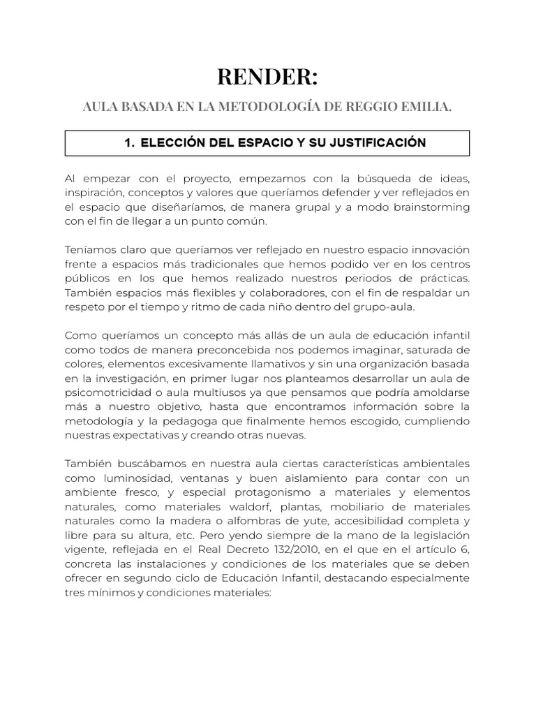 Trabajo Organización (Aula Reggio Emilia) | PDF | Aprendizaje | Salón de clases