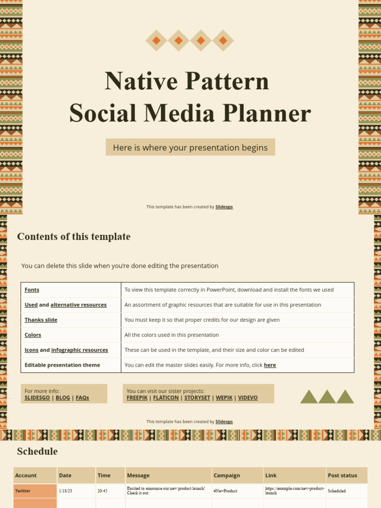 Native Pattern Social Media Planner By Slidesgo Download Free Pdf Popular Culture And Media 