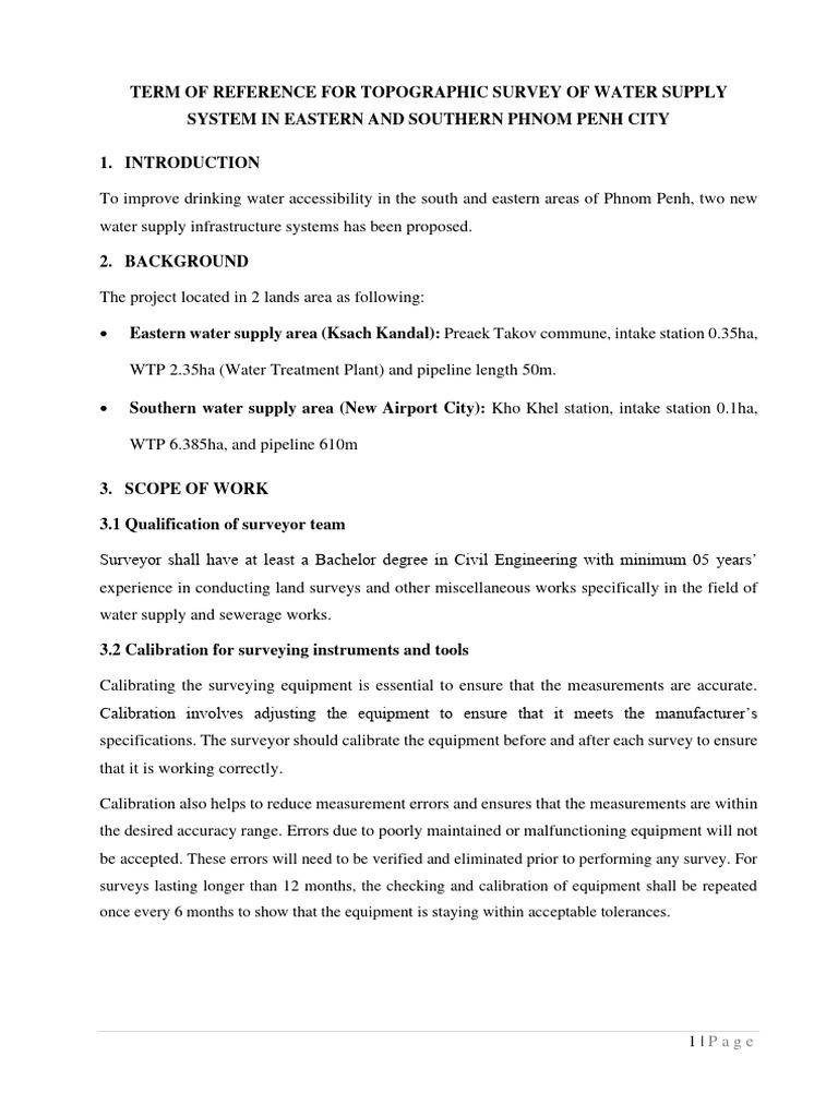 Tor For Topographic Survey of Water Supply | PDF | Surveying | Calibration