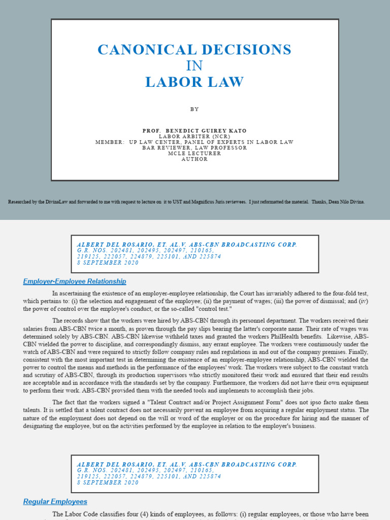 Canonical-Decisions-in-Labor-Law | PDF | Cost Of Living | Employment