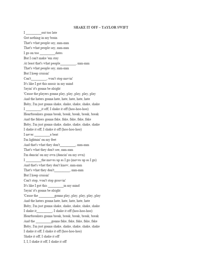 Shake It Off | PDF | American Compositions And Recordings | Number One ...