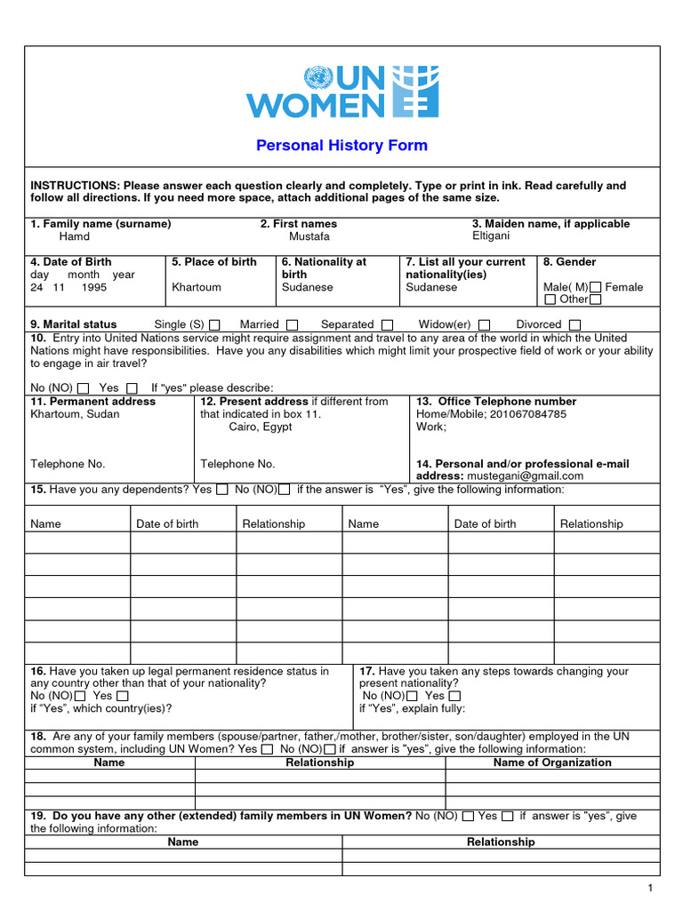 UN Women P11 Personal History Form | PDF | Academic Degree | Diploma