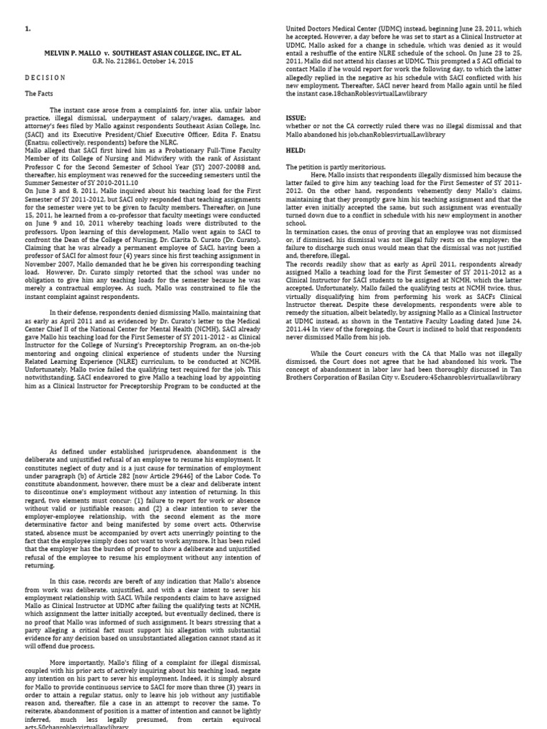 Labor Law Justice Bernabe Decisions | Download Free PDF | Employment ...