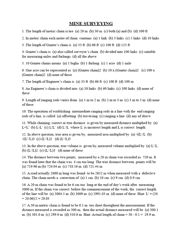 Mine Surveying Questions | PDF | Compass | Elementary Geometry