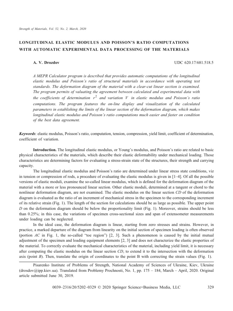Longitudinal Elastic Modulus and Poisson’s Ratio 2020 | PDF ...