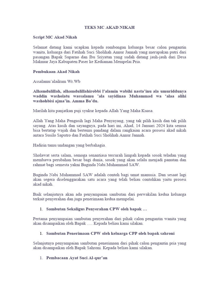 Teks MC | PDF | Kajian Bahasa Asing | Agama & Spiritualitas