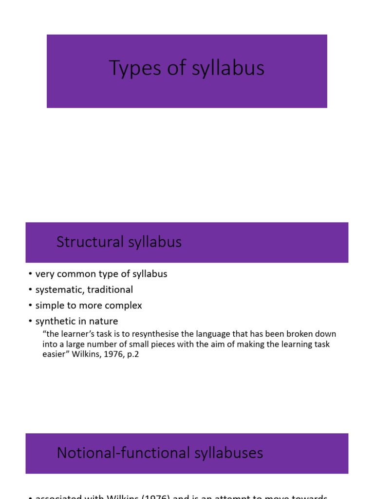 Types of Syllabus | PDF | Curriculum | Learning