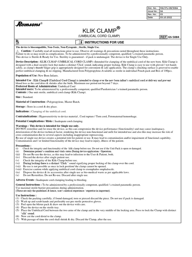 Klik Clamp | Download Free PDF | Reuse | Medical Specialties