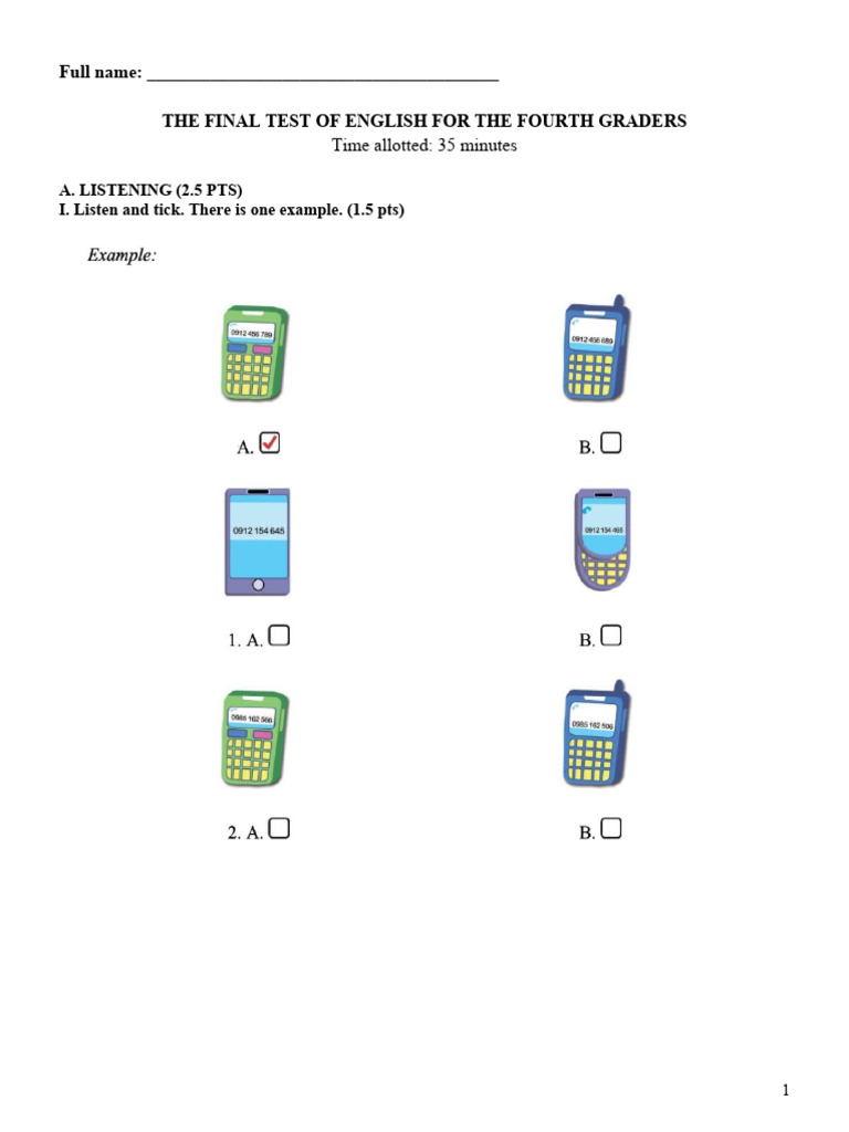 Full Name The Final Test Of English For The Fourth Graders PDF