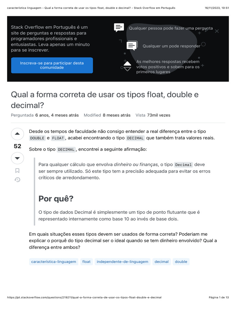Característica Linguagem - Qual A Forma Correta de Usar Os Tipos Float, Double e Decimal ...
