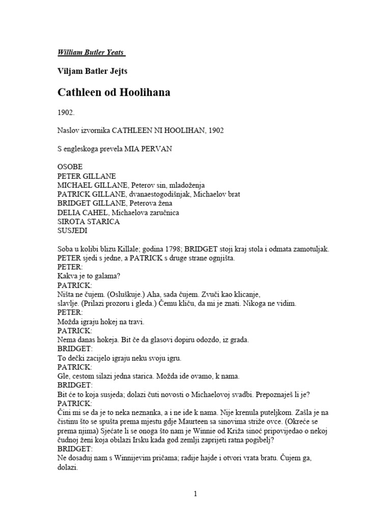 Vilijam Batler Jejts - CATHLEEN OD HOOLIHANA | PDF