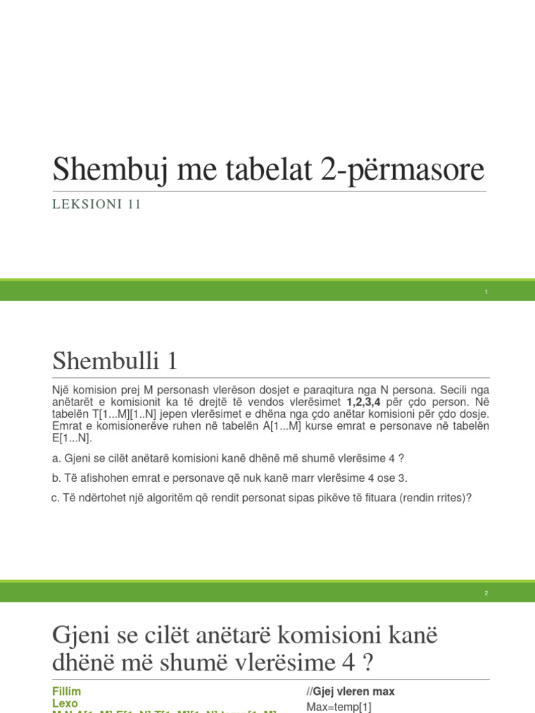 Leksioni 11-Shembuj Me Tabelat 2-Permasore | PDF
