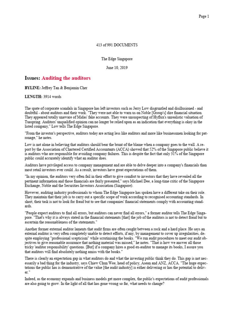 Session 2 Reading - Auditing the auditors | Download Free PDF | Audit | Accounting