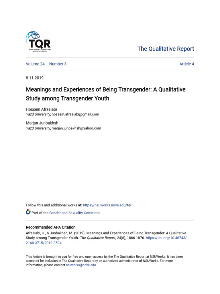 Meanings and Experiences of Being Transgender - A Qualitative Stud ...