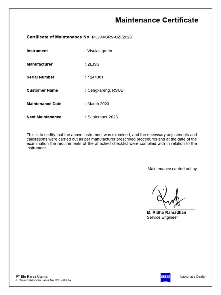 Maintenance Certificate 90 | PDF | Technology & Engineering