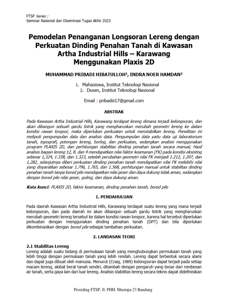 Pemodelan Penanganan Longsoran Lereng Dengan Perkuatan Dinding Penahan ...