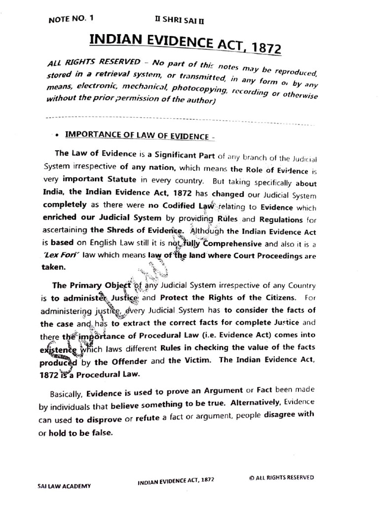 Law of Evidence Sem 4 Notes-Compressed | PDF