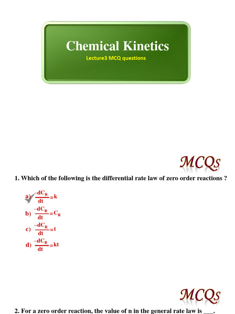 Chemical Kinetics Lecture3 MCQ | PDF | Teaching Methods & Materials