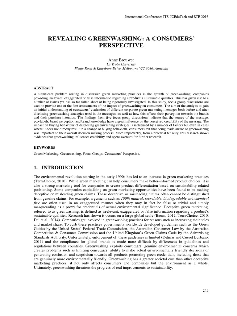 Revealing Greenwashing: A Consumers' Perspective | PDF | Brand | Focus Group