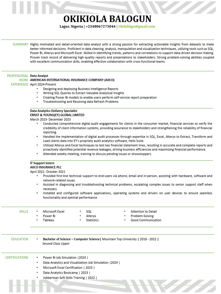Okikiola Balogun Resume | PDF | Simulation | Analytics