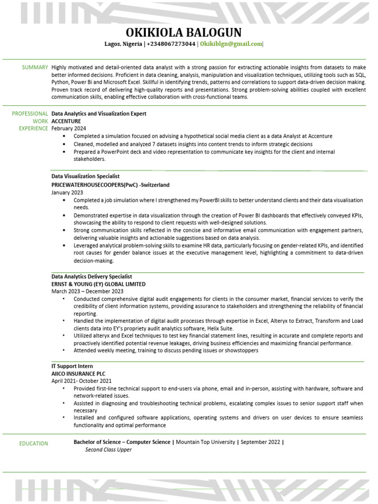 Okikiola Balogun's Resume | PDF | Data | Data Analysis