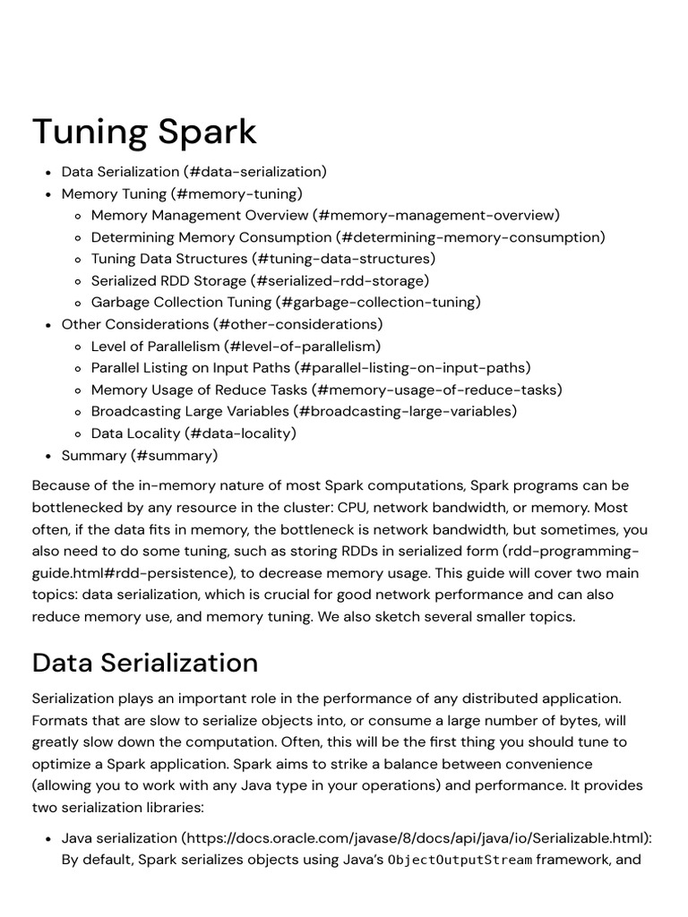 Tuning Spark 351 Documentation Pdf Apache Spark Pointer Computer Programming