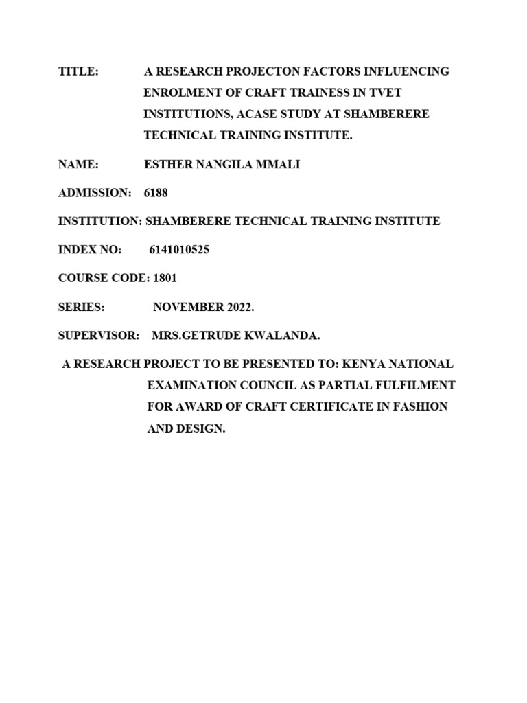 Esther Nangila | PDF | Sampling (Statistics) | Vocational Education