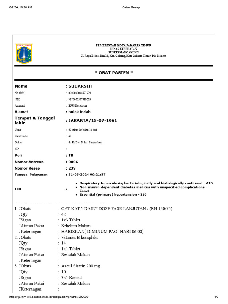 Resep Obat TB | PDF