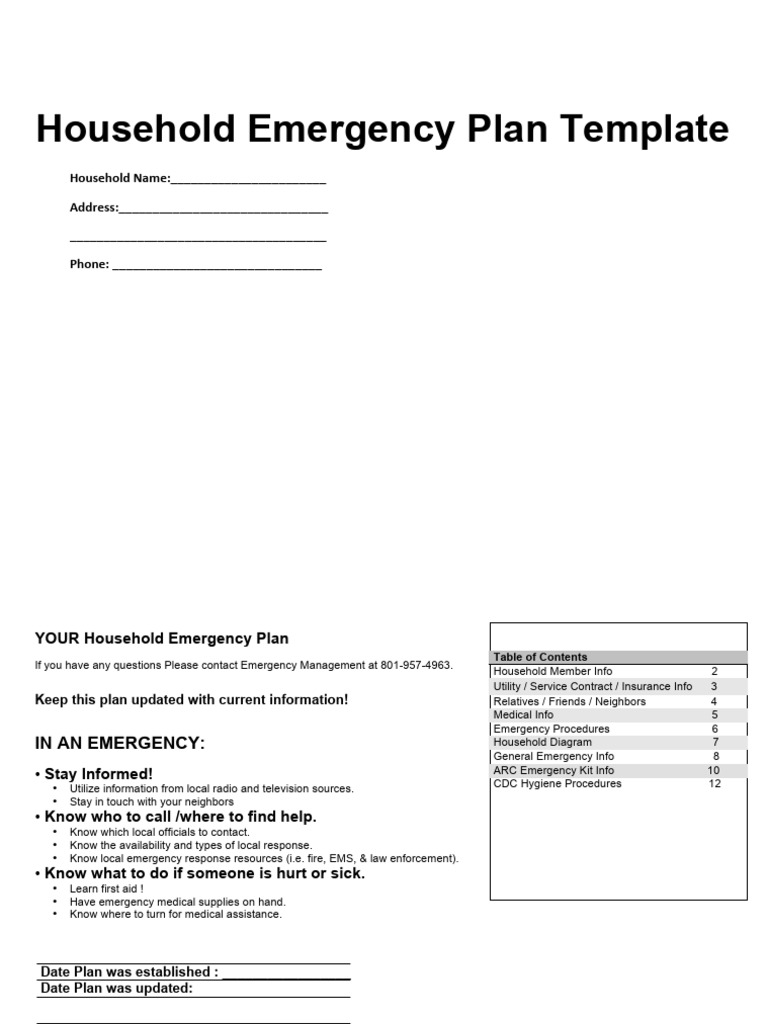 Household Emergency Plan Template | PDF | Hand Washing | Pharmacy