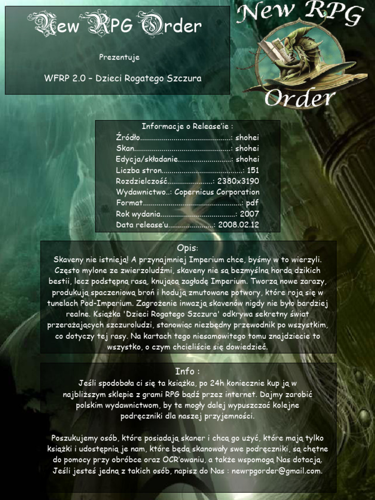 N Ew RPG Order: WFRP 2.0 - Dzieci Rogatego Szczura | PDF