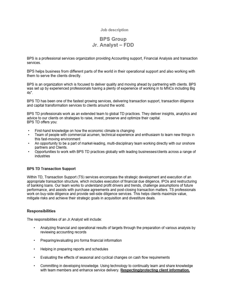 Job description -Jr. Analyst | Download Free PDF | Financial Analyst | Business