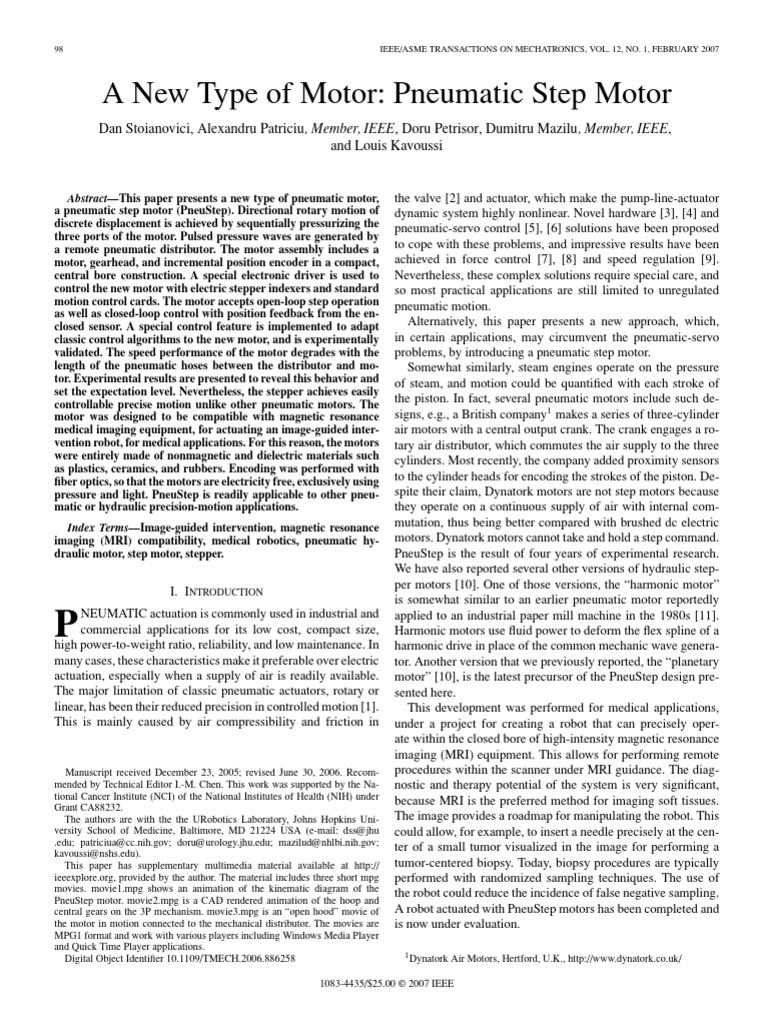 A New Type of Motor - Pneumatic Step Motor | PDF | Actuator | Engines