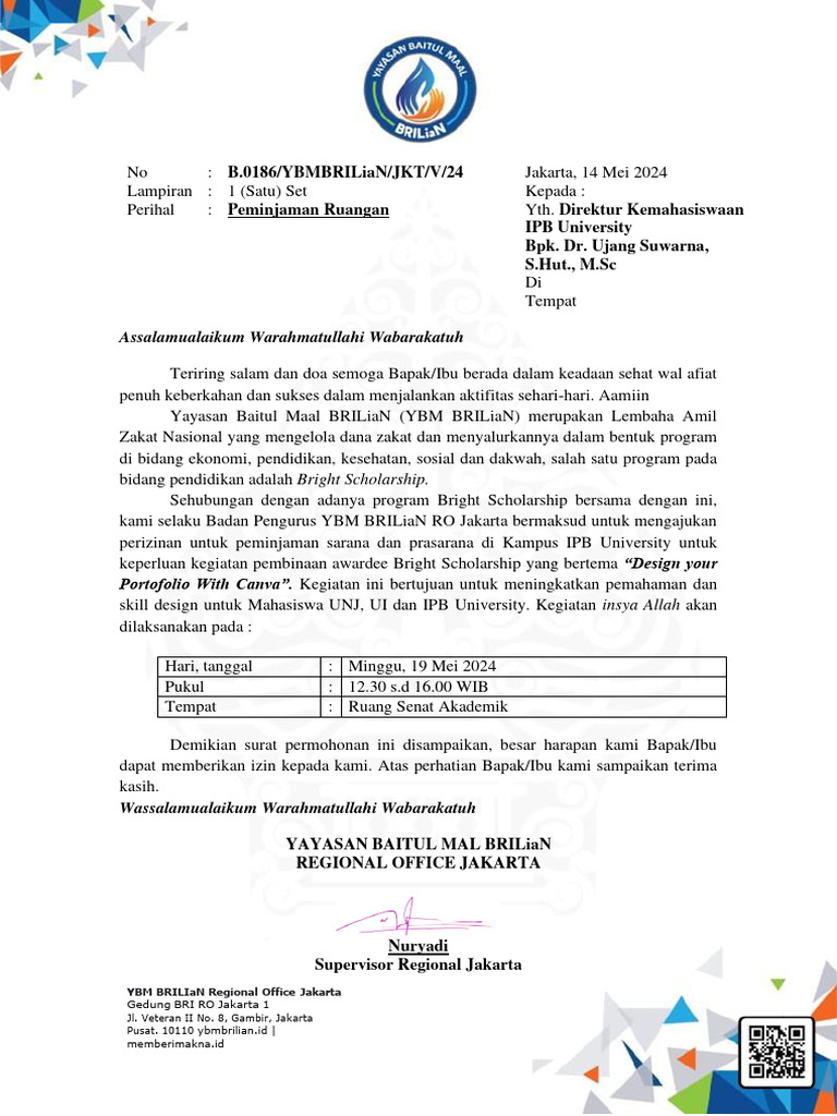 Surat Peminjaman Ruangan IPB University | PDF