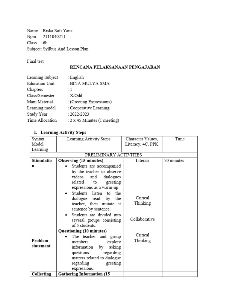 Uas Syllabus | PDF | Learning | Communication
