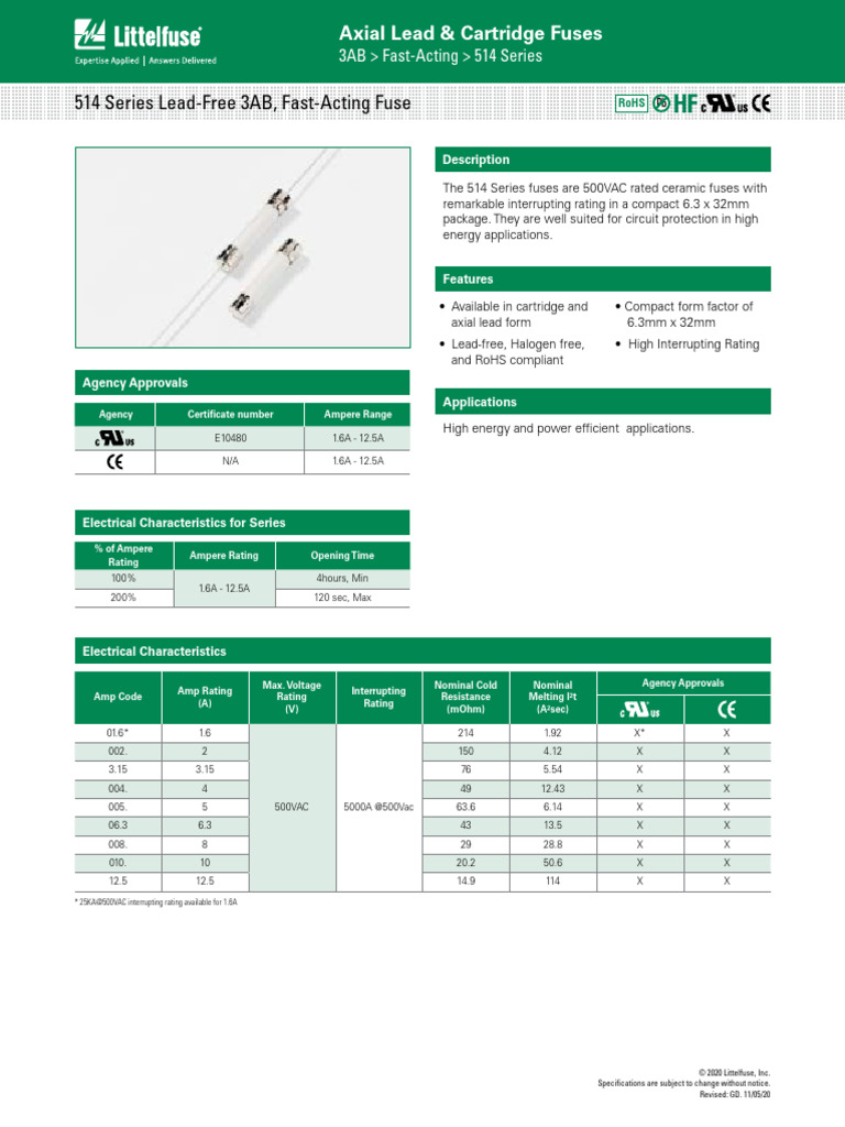 514 Series Fast-Acting Fuses Guide | PDF | Fuse (Electrical) | Soldering