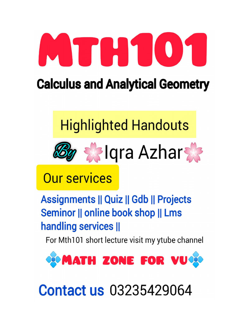 MTH101 Highlighted Handout by Iqra Azhar | PDF | Numbers | Derivative MTH101 Highlighted Handout by Iqra Azhar | PDF | Numbers | Derivative