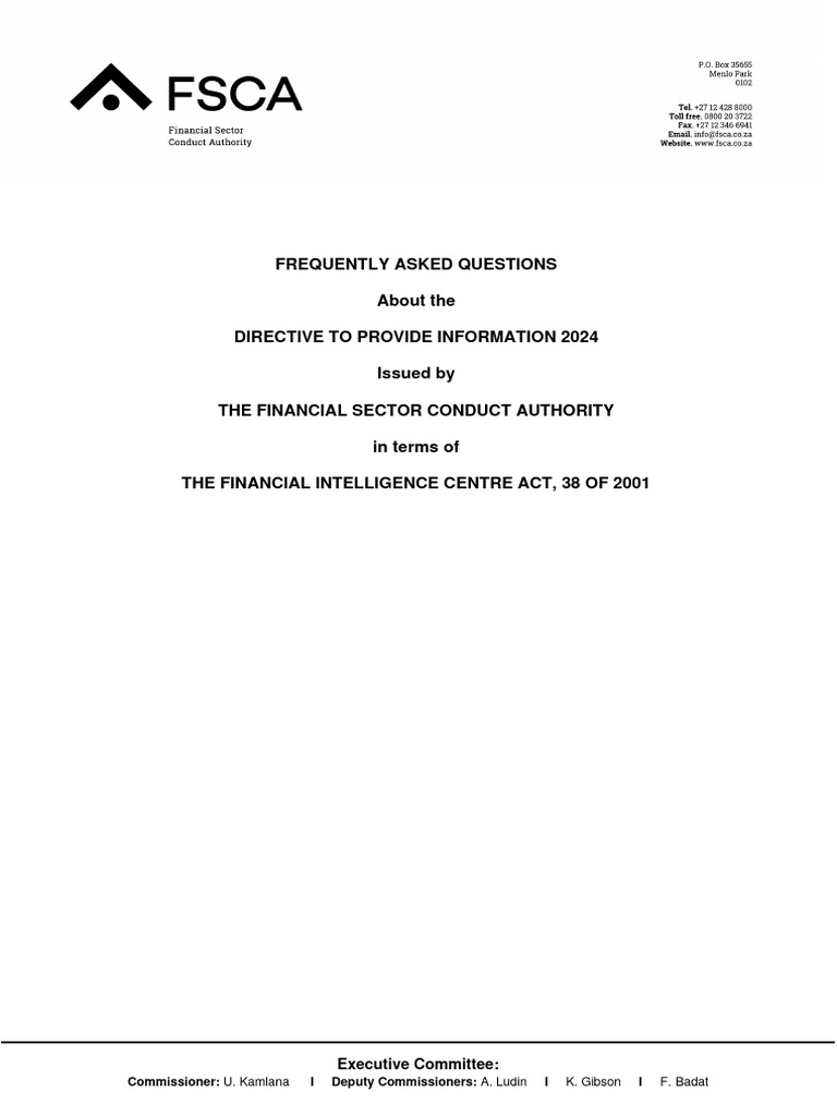 Directive To Provide Information To The FSCA | PDF | Regulatory Compliance | Audit