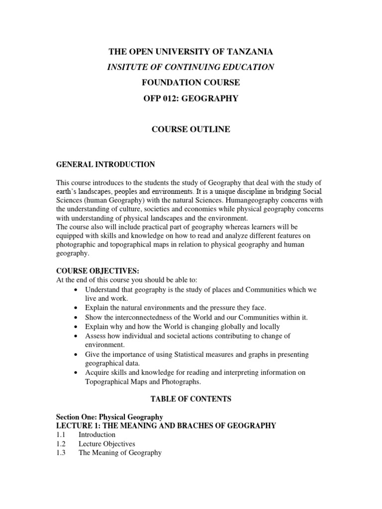 Geography Foundation Course Outline | PDF | Erosion | Geomorphology