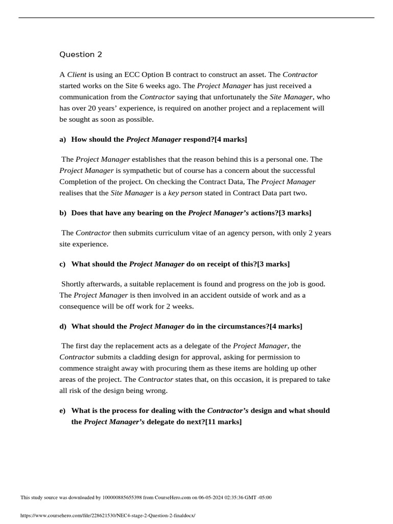 NEC4 Stage 2 Question 2 Final | PDF | Business