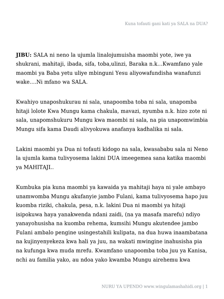 Kuna Tofauti Gani Kati Ya SALA Na DUA? | PDF