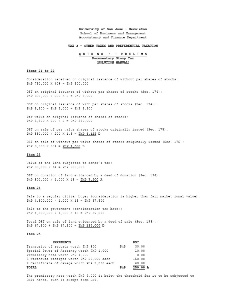 Taxation Quiz Solution Guide | PDF | Taxes | Share (Finance)