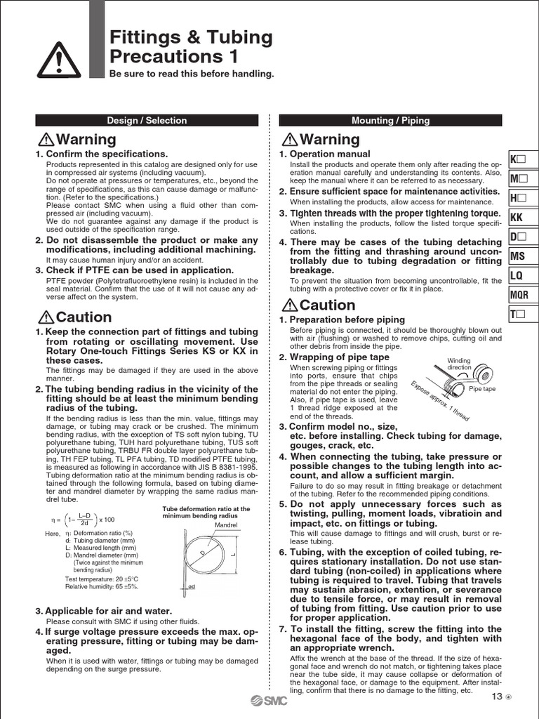 SMC Fittings & Tubing Precautions | PDF | Pipe (Fluid Conveyance ...