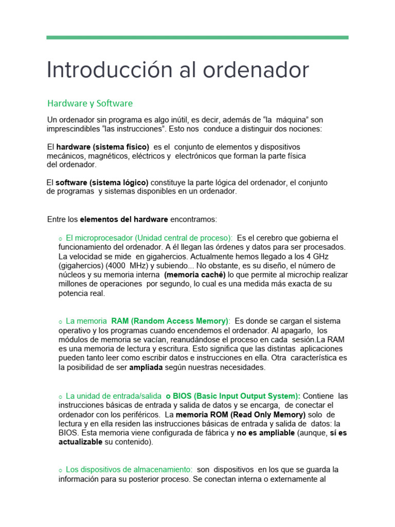 Introduccion Al Ordenador | PDF | Periférico | Hardware de la computadora Introduccion Al Ordenador | PDF | Periférico | Hardware de la computadora