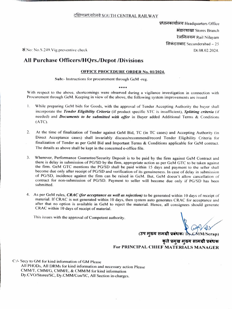 OPO 01 of 2024 (Instructions For Procurement Through GeM) | PDF ...