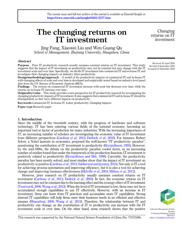 The Changing Returns On IT Investment | PDF | Outsourcing | Capital ...