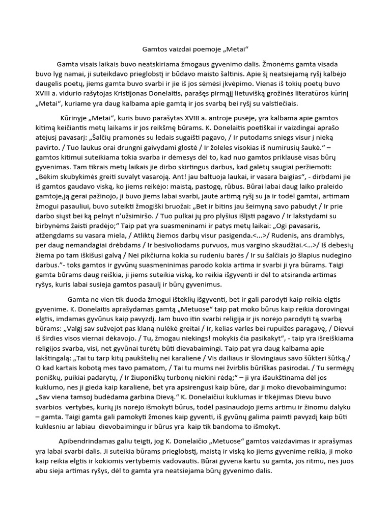 Gamtos Vaizdai Poemoje ,,metai" | PDF