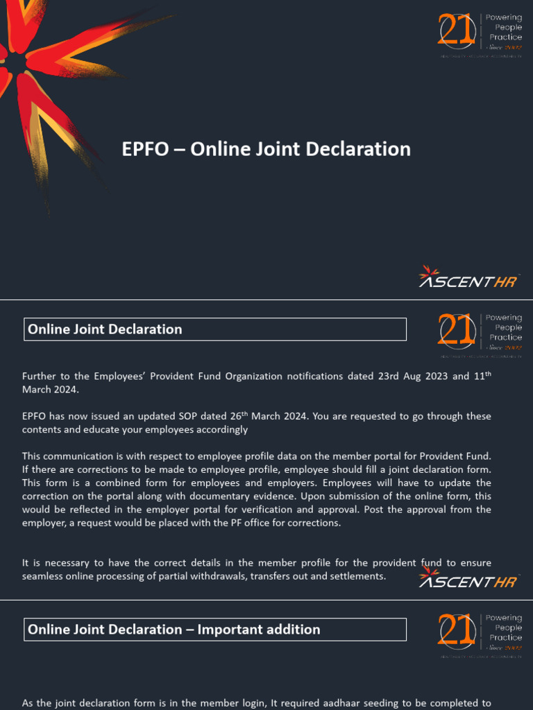 EPFO Online Joint Declaration Process | PDF | Government And Personhood