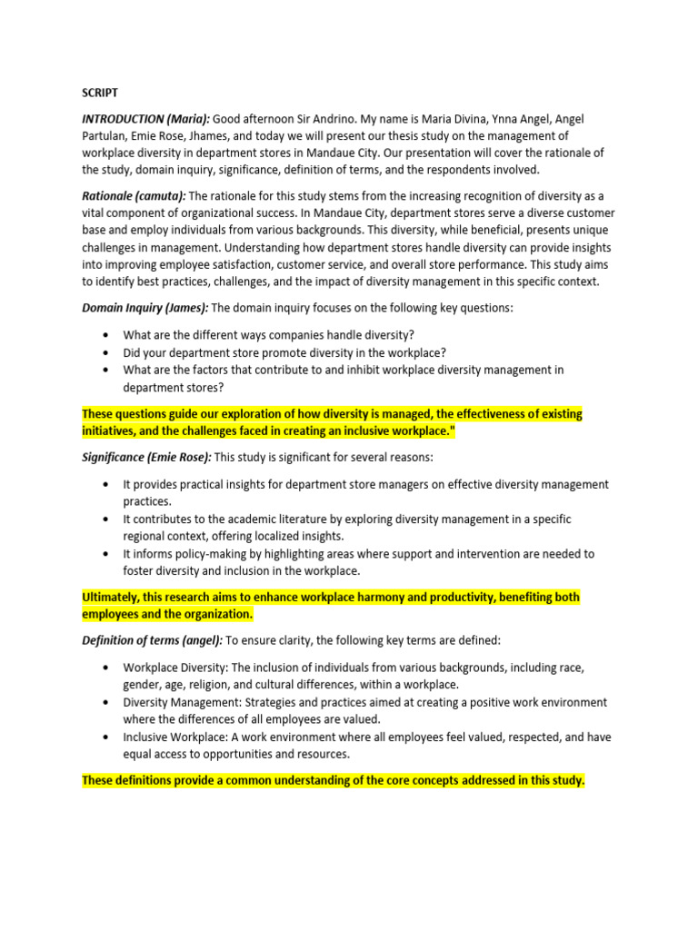Thesis Script | PDF | Diversity (Business) | Business
